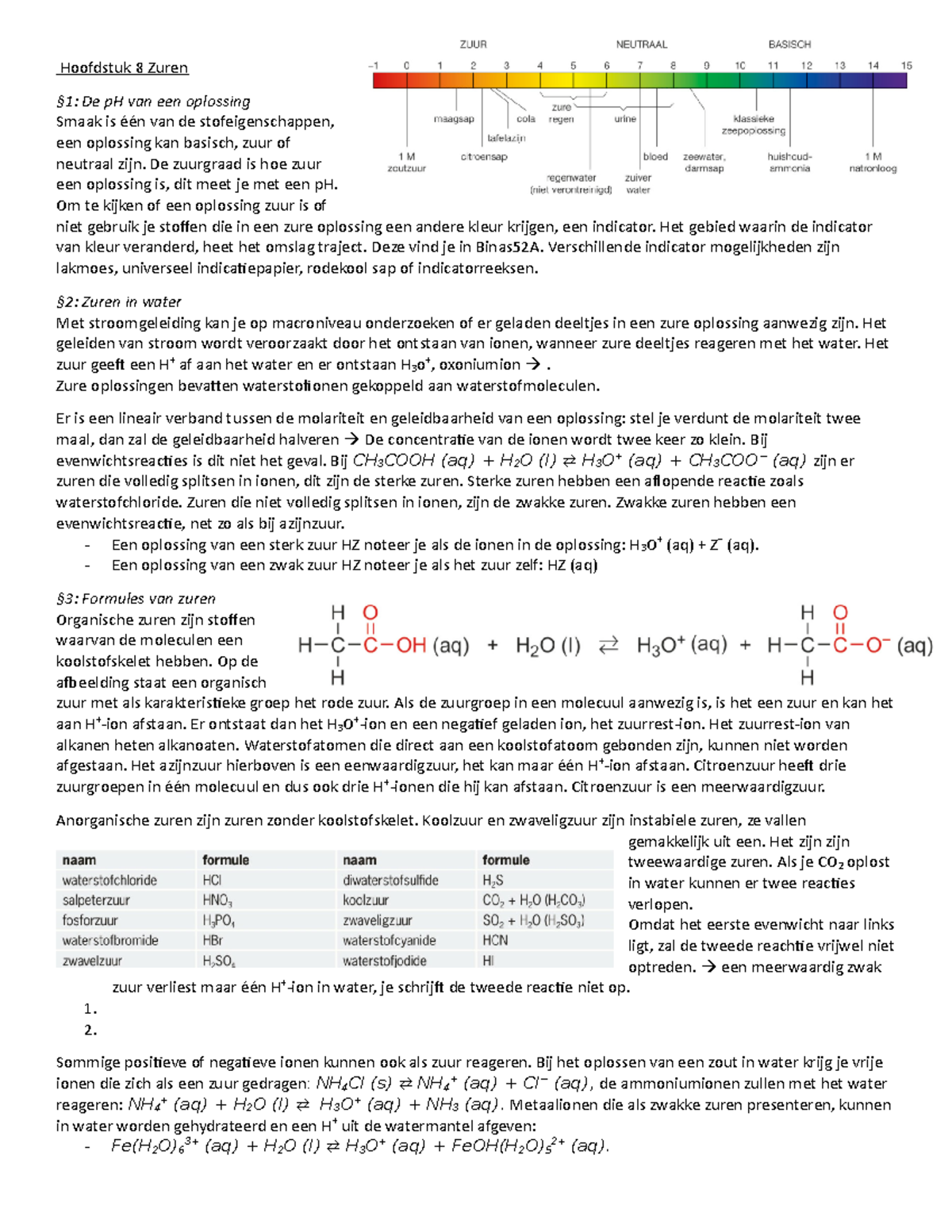 Hoofdstuk 8 en 9: Zuur- en Basevorming in Water (Chemie) - Studeersnel