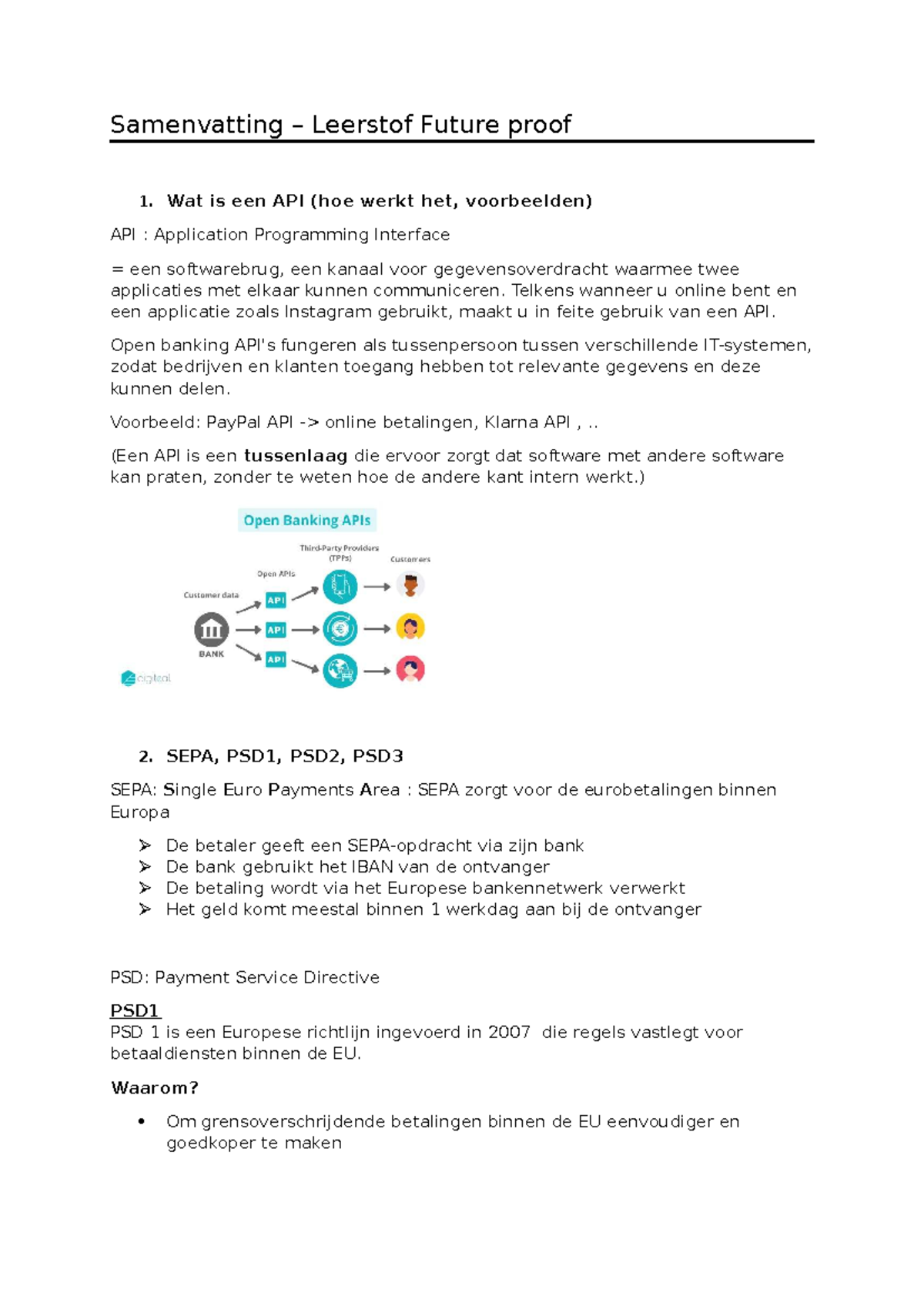 Samenvatting Leerstof Future Proof: API, SEPA, PSD en RegTech - Studocu