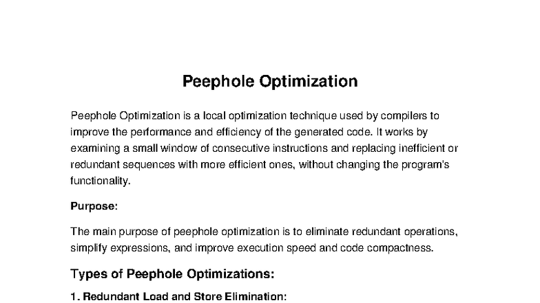 Compiler Design: Peephole Optimization Techniques and Code Generation - Studocu