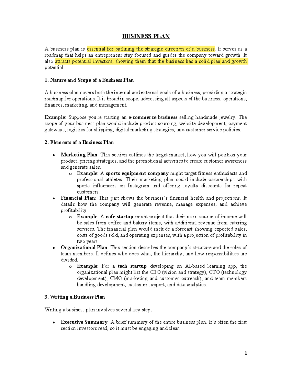 9. Business Plan - Human Resource Management Notes - Studocu