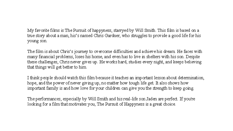Writing Portfolio 2: Film Analysis of The Pursuit of Happyness - Studocu