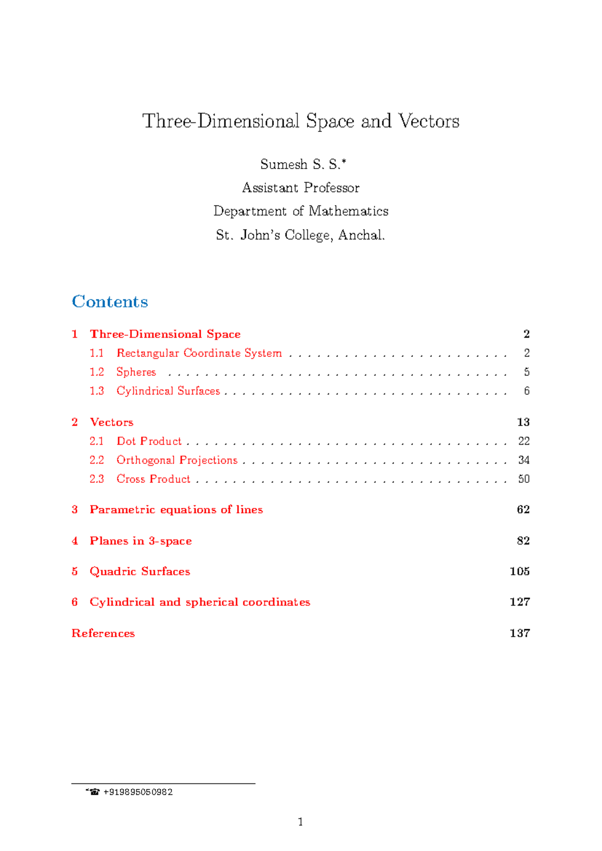 BSc Mathematics: Summary of Three-Dimensional Space & Vectors - Studocu