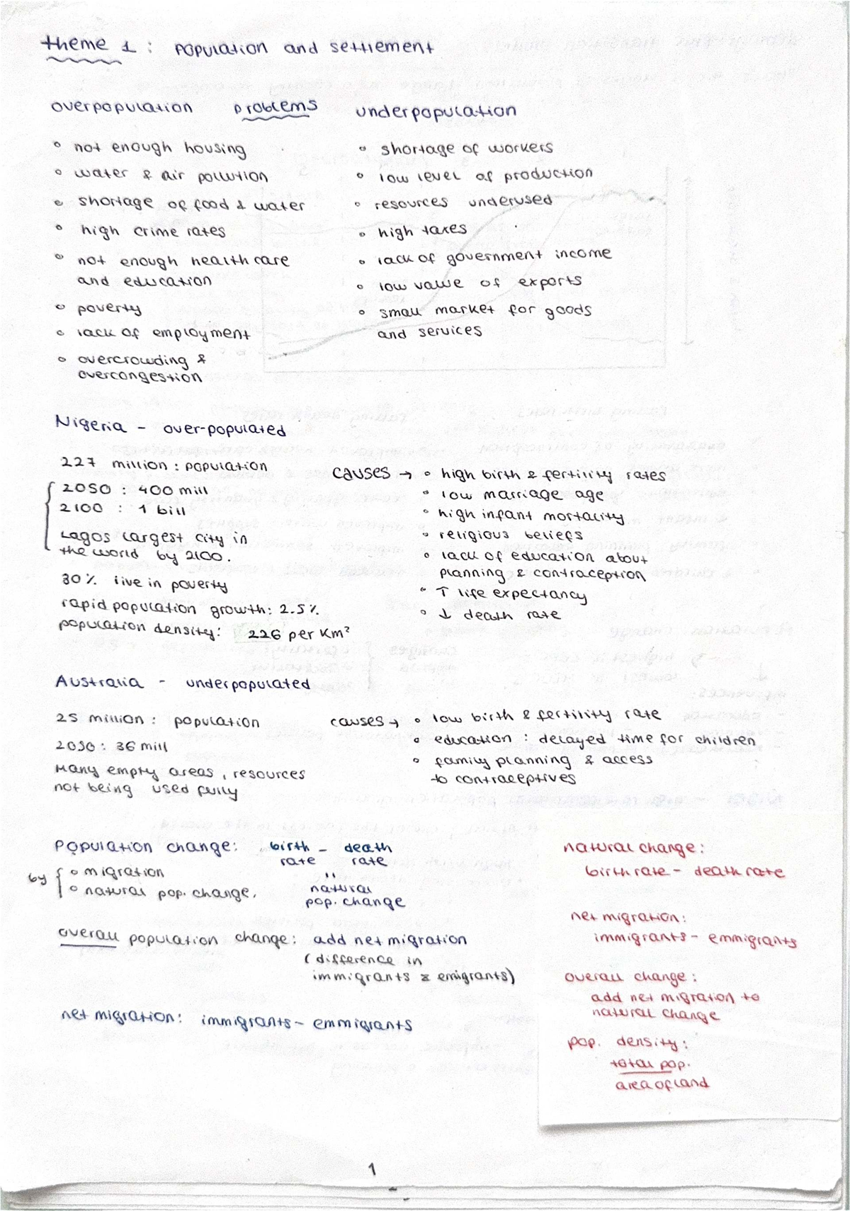 Geography GCSE Notes: Population, Settlement, and Environmental Issues ...
