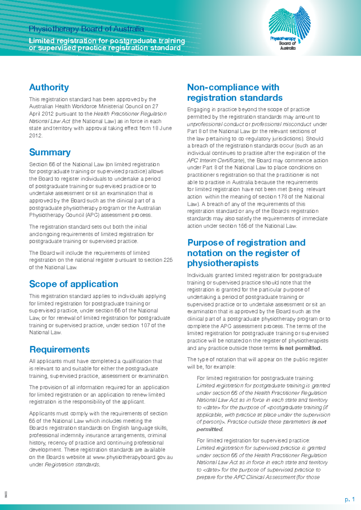 Physiotherapy Board Registration Standard: Limited Registration for ...