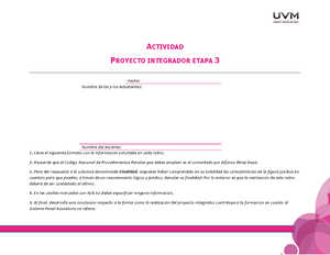 PI E3 - Proyecto integrador etapa 3 - DERECHO PROCESAL PENAL ACTIVIDAD 7.- PROYECTO INTEGRADOR ...