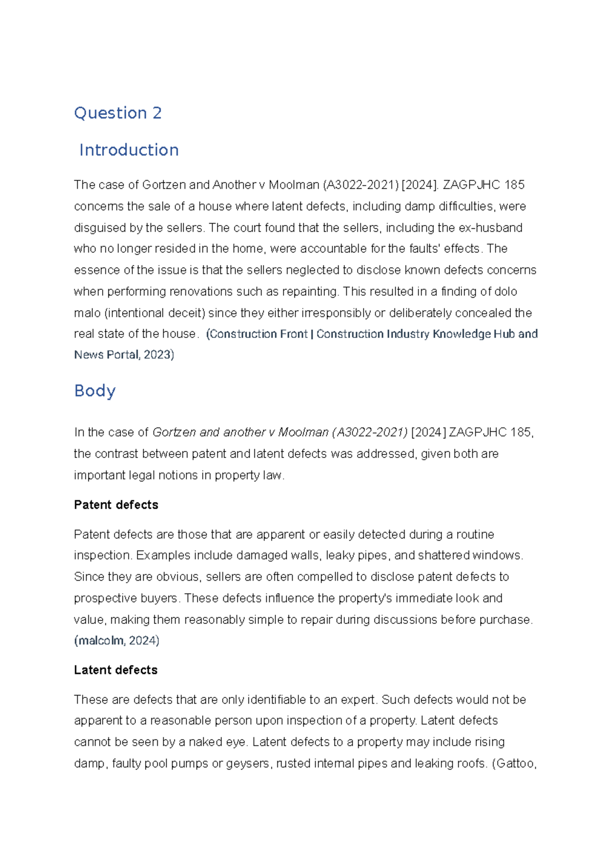 Understanding Patent vs. Latent Defects: Insights from Gortzen v ...
