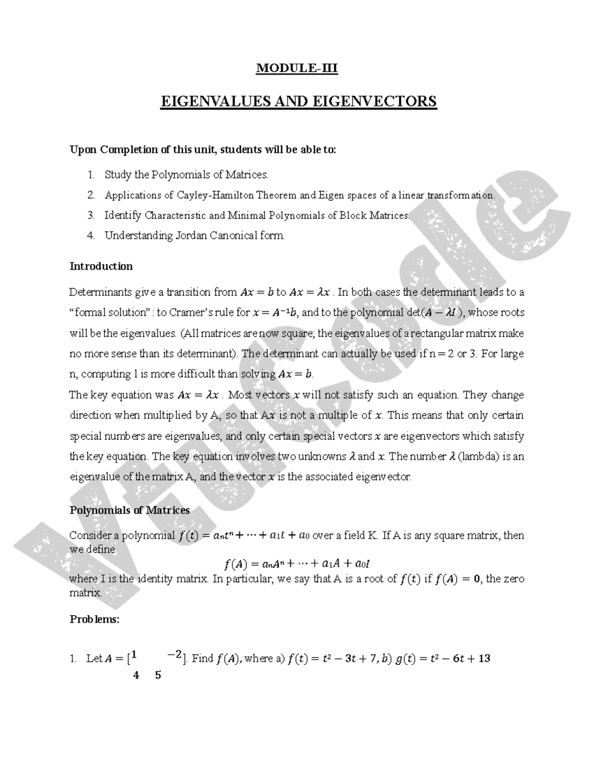 @vtucode - .nothing much - MODULE-III EIGENVALUES AND EIGENVECTORS Upon ...
