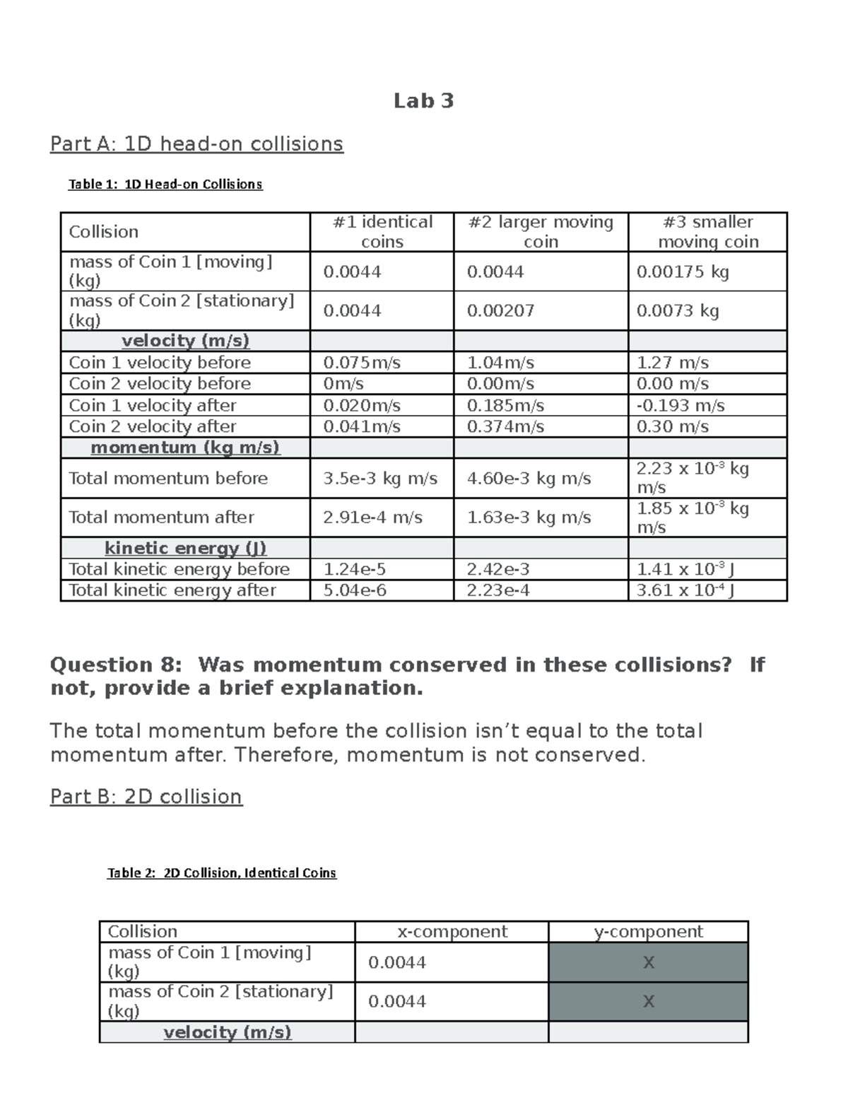 Lab 3 - Momentum and Energy Conservation in 1D & 2D Collisions ...