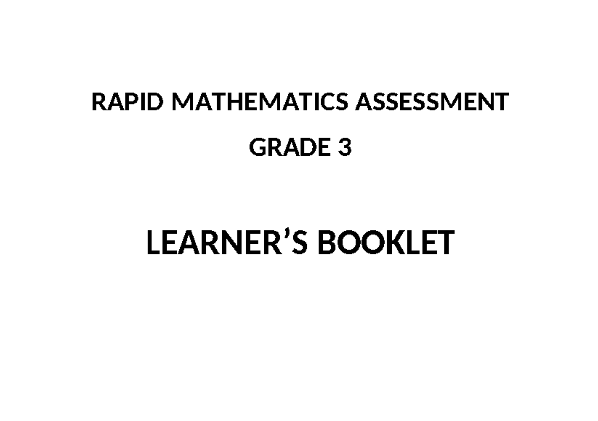 RMA2 Grade 3 Rapid Mathematics Assessment Learner's Booklet Final - Studocu