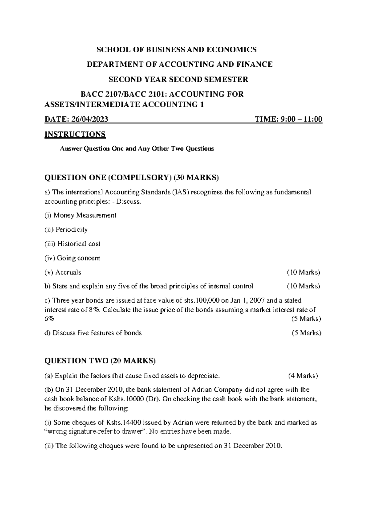 BACC 2101: CAT 2 Paper on Accounting Principles and Practices - Studocu