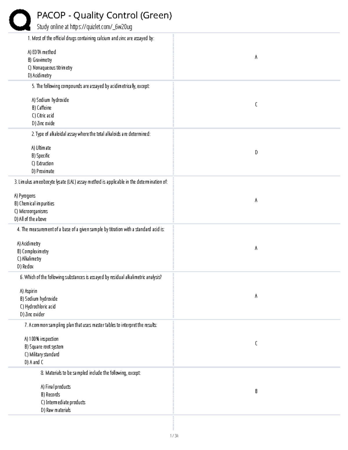 PACOP Quality Control Study Guide: Key Concepts and Assays - Studocu