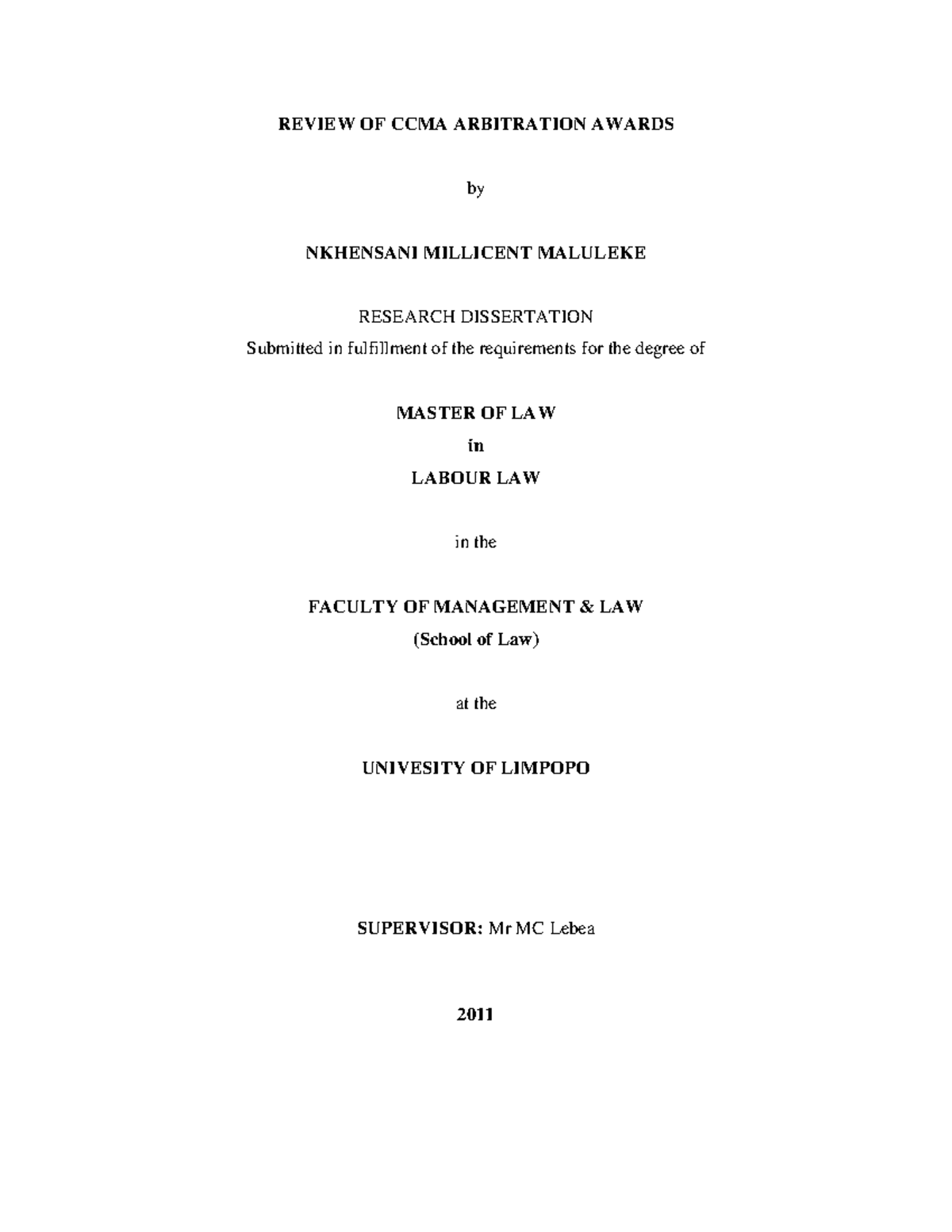 Review of CCMA Arbitration Awards - Case Law Exercise (LLMLABOUR) - Studocu