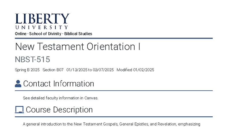 New Testament Orientation I NBST 515 Spring B 2025 Course Overview ...