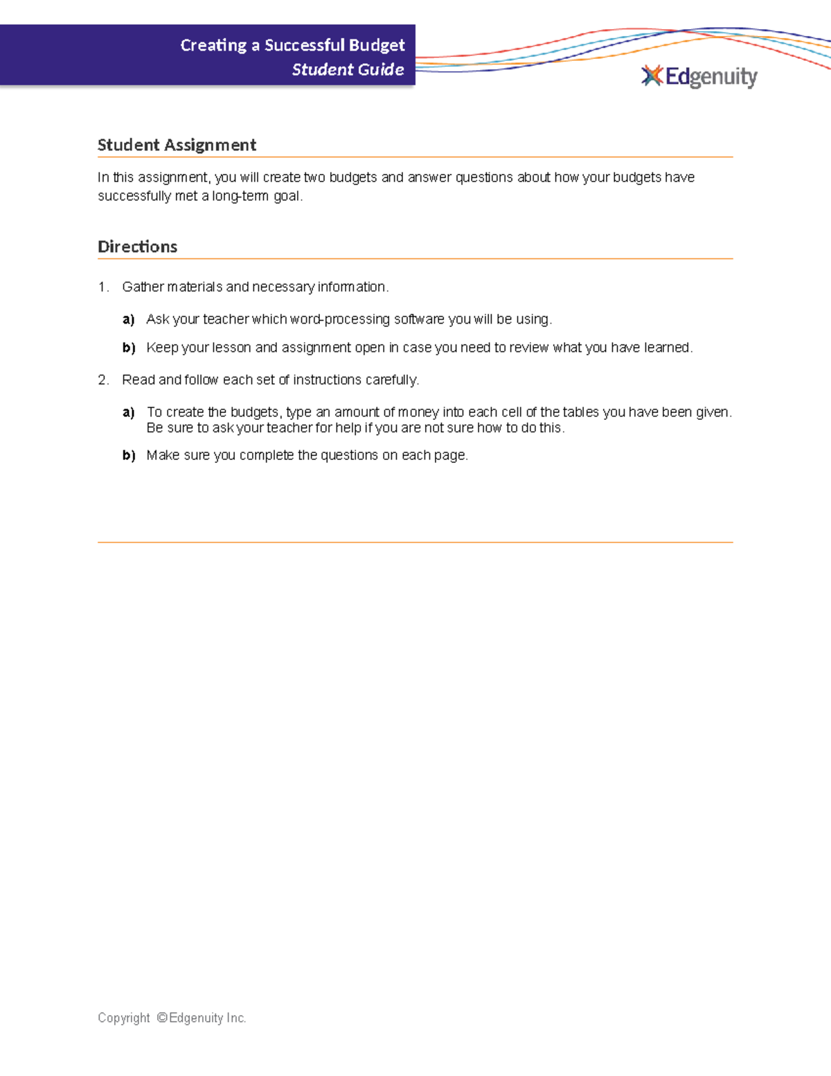 Econ 101: Creating a Successful Budget - Student Assignment Guide - Studocu