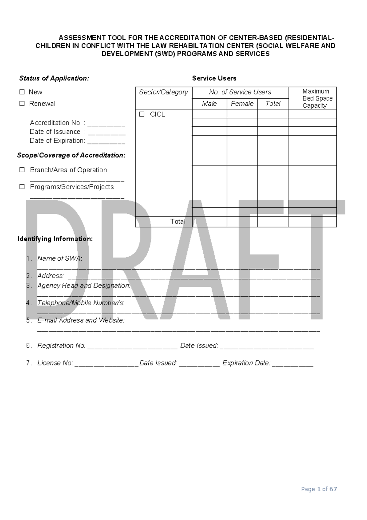 Assessment Tool for Accreditation of CICL Care Facilities (SWD) - Studocu