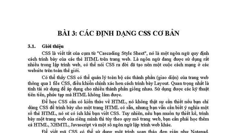 BÀI 3: CÁC ĐỊNH DẠNG CSS CƠ BẢN VÀ CÁC QUY TẮC VIẾT - Studocu