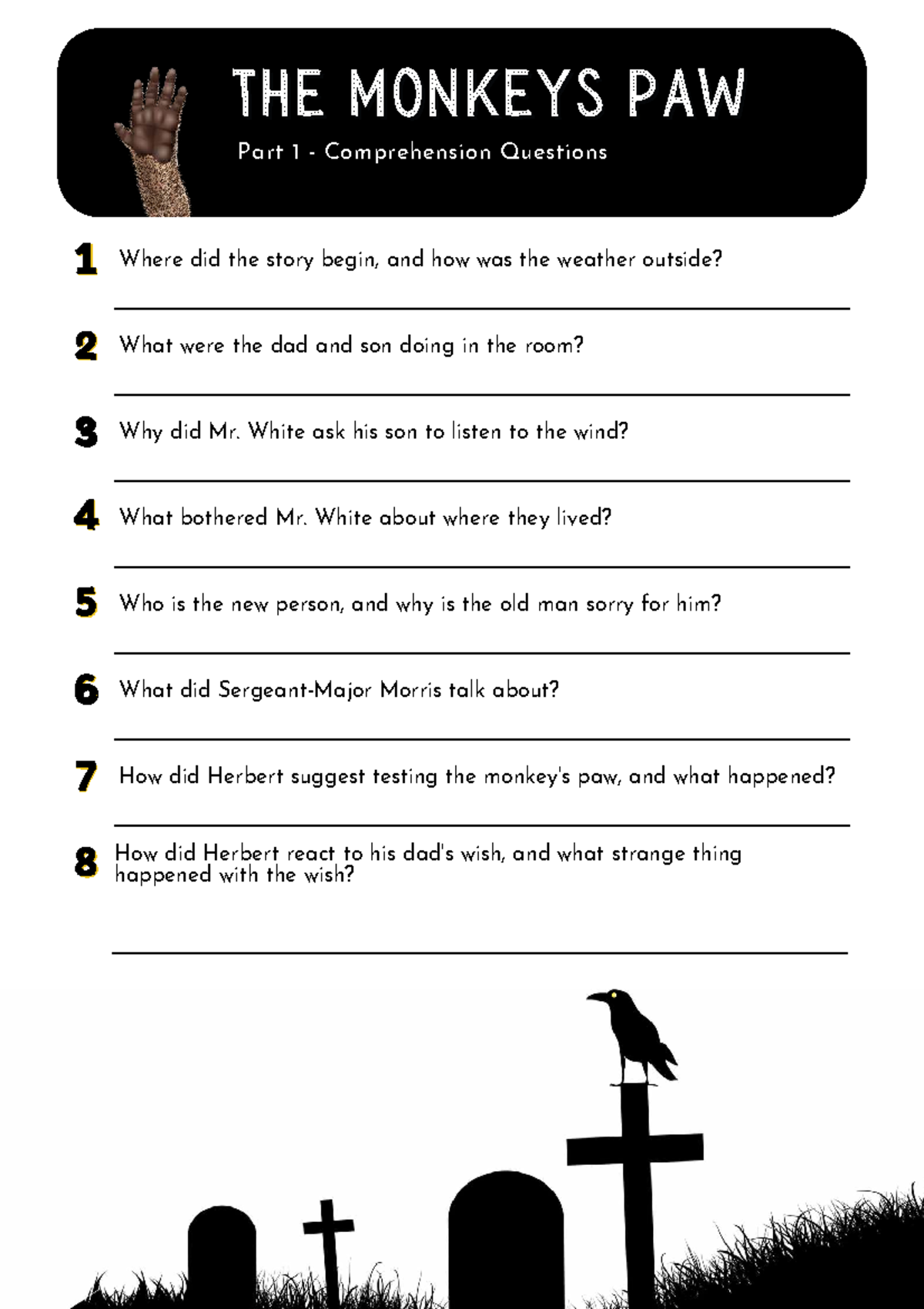 The Monkeys Paw (Free-1) Comprehension Questions: Parts 1 & 2 - Studocu