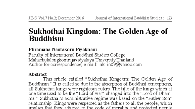 JIBS Vol.7 Dec 2016: Sukhothai Kingdom & the Golden Age of Buddhism ...