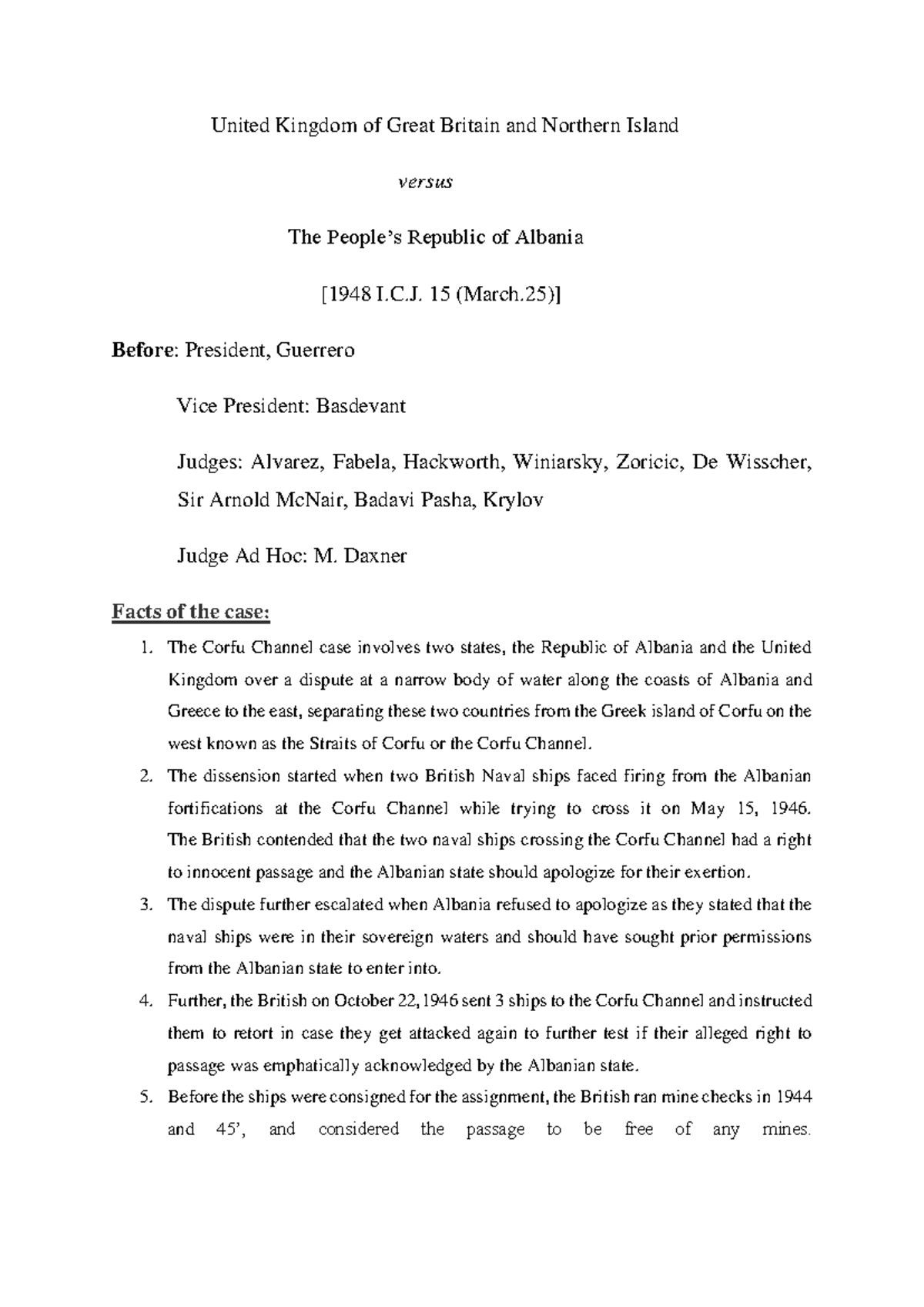 Corfu Channel Case - United Kingdom of Great Britain and Northern ...