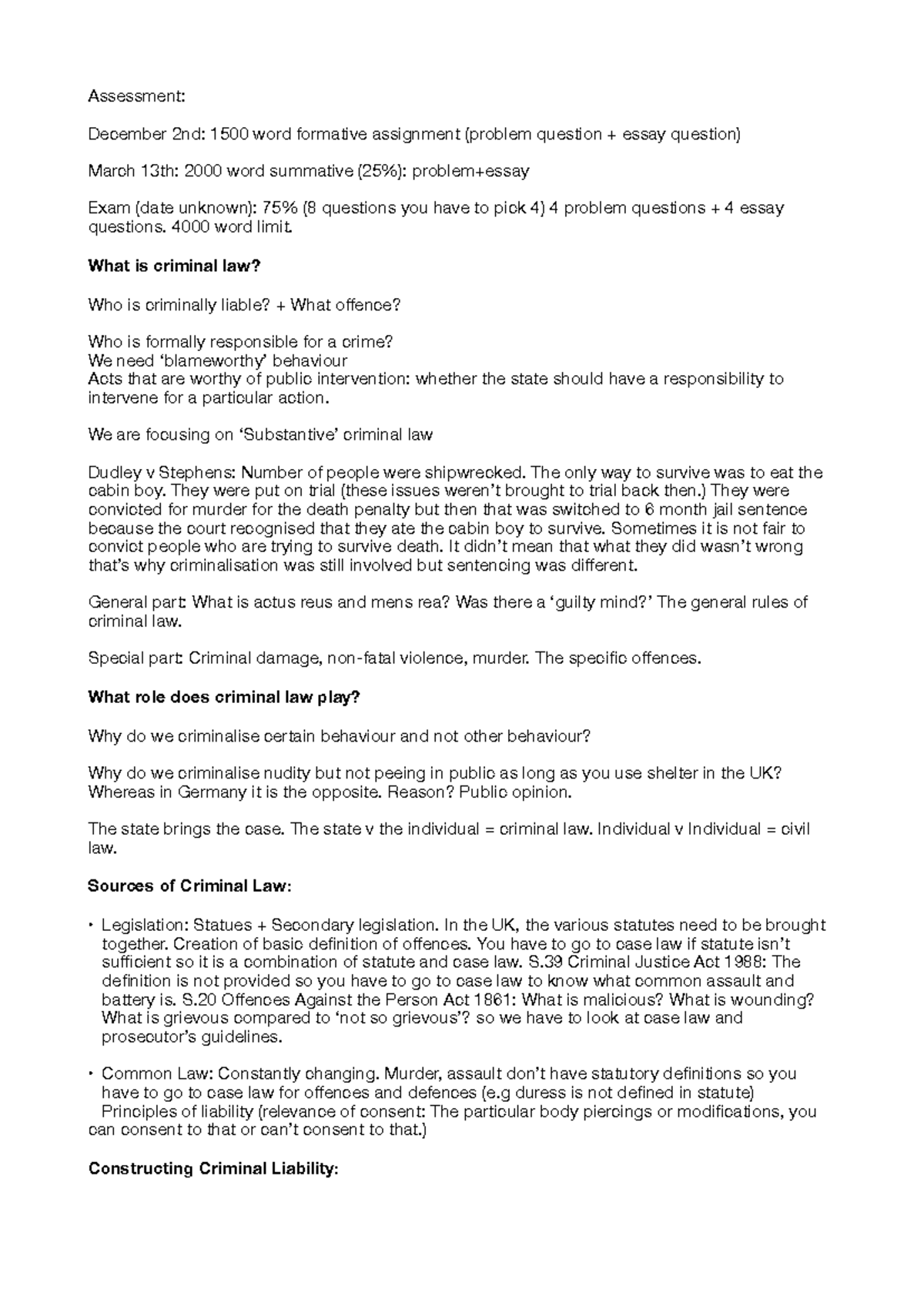 Criminal Law 101: Key Concepts & Case Studies - Lecture Notes - Studocu