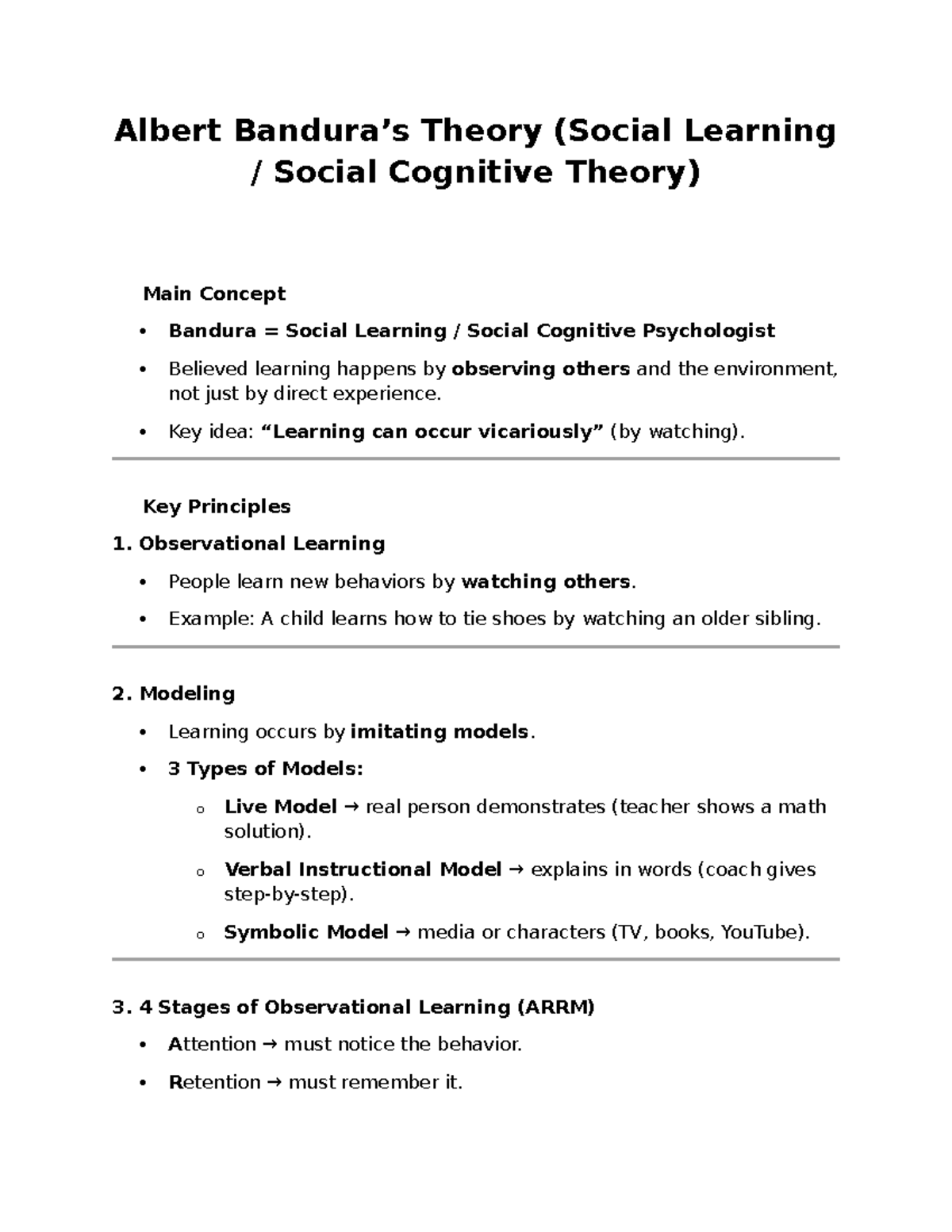 Albert Bandura's Social Learning Theory: Key Concepts & Principles - Studocu