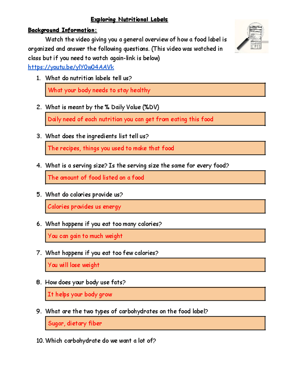 FA Nutritional Labels Activity: Understanding Food Labels and Nutrition ...