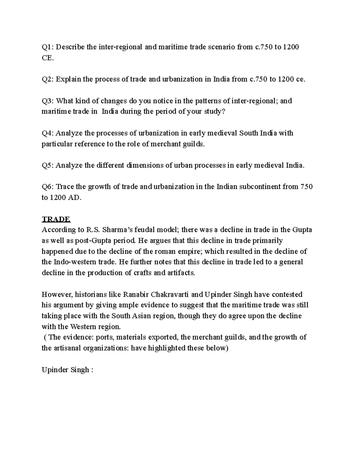 Trade and urbanisation early med - CC-5: HISTORY OF INDIA (CE 750-1206 ...