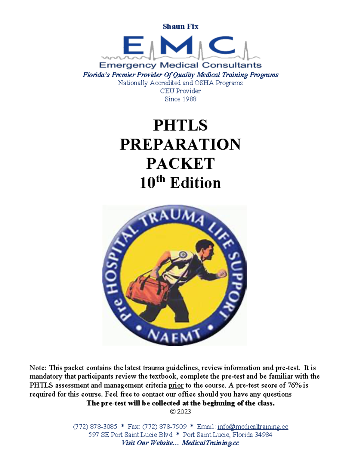 PHTLS 10th Edition: Pre-Test & Course Preparation Guidelines - Studocu