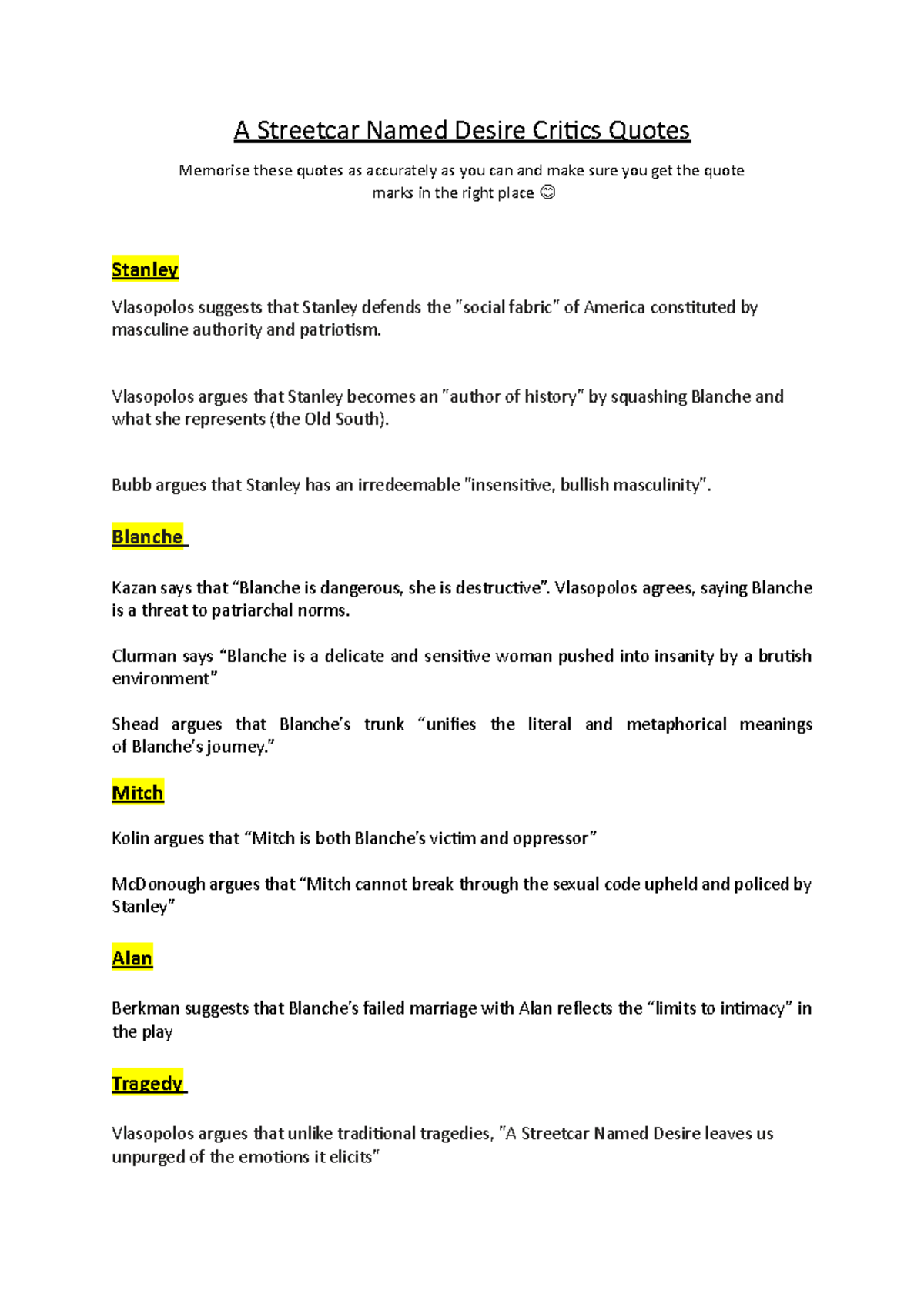 Streetcar critical interpretations to memoris - A Streetcar Named ...