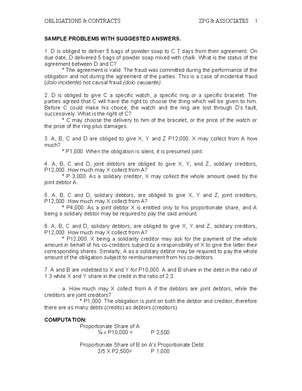 Situational Problems in Oblicon: Sample Q&A for Law Students - Studocu