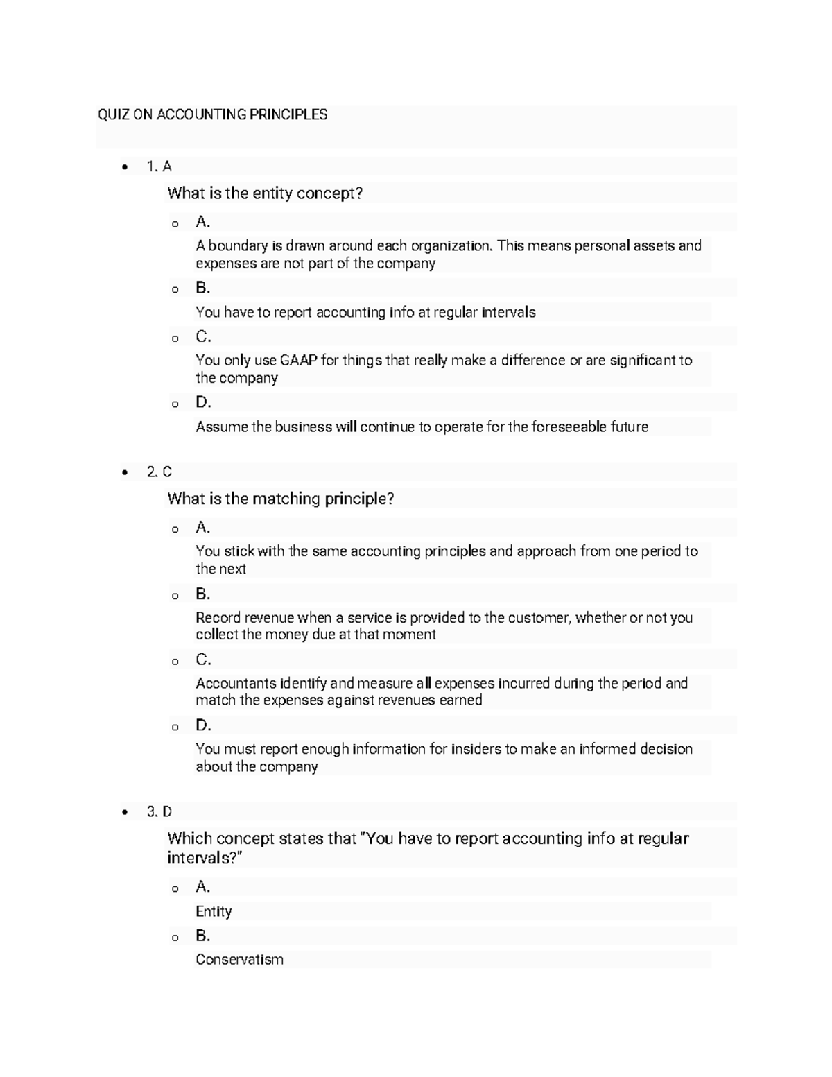 Accounting principles review quiz - QUIZ ON ACCOUNTING PRINCIPLES • 1 ...