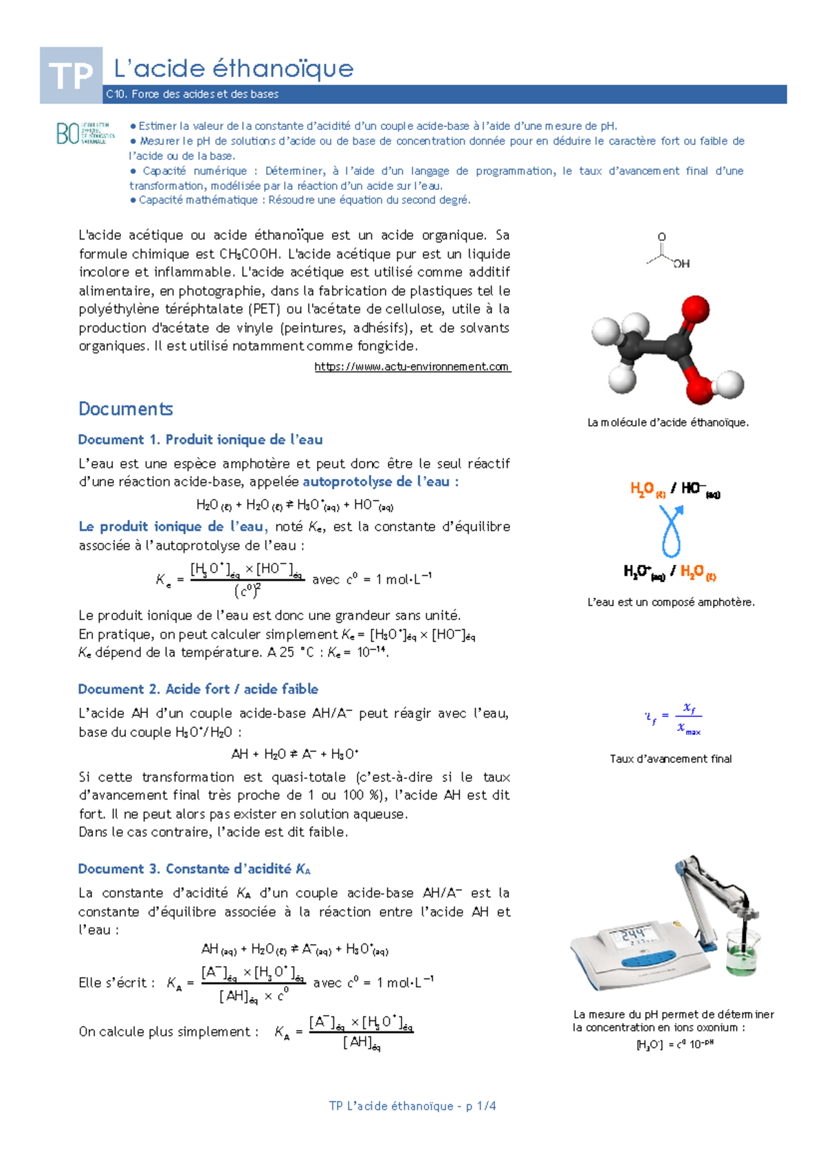 TP14 acide ethanoique - tp physique term - TP L’acide éthanoïque C10 ...
