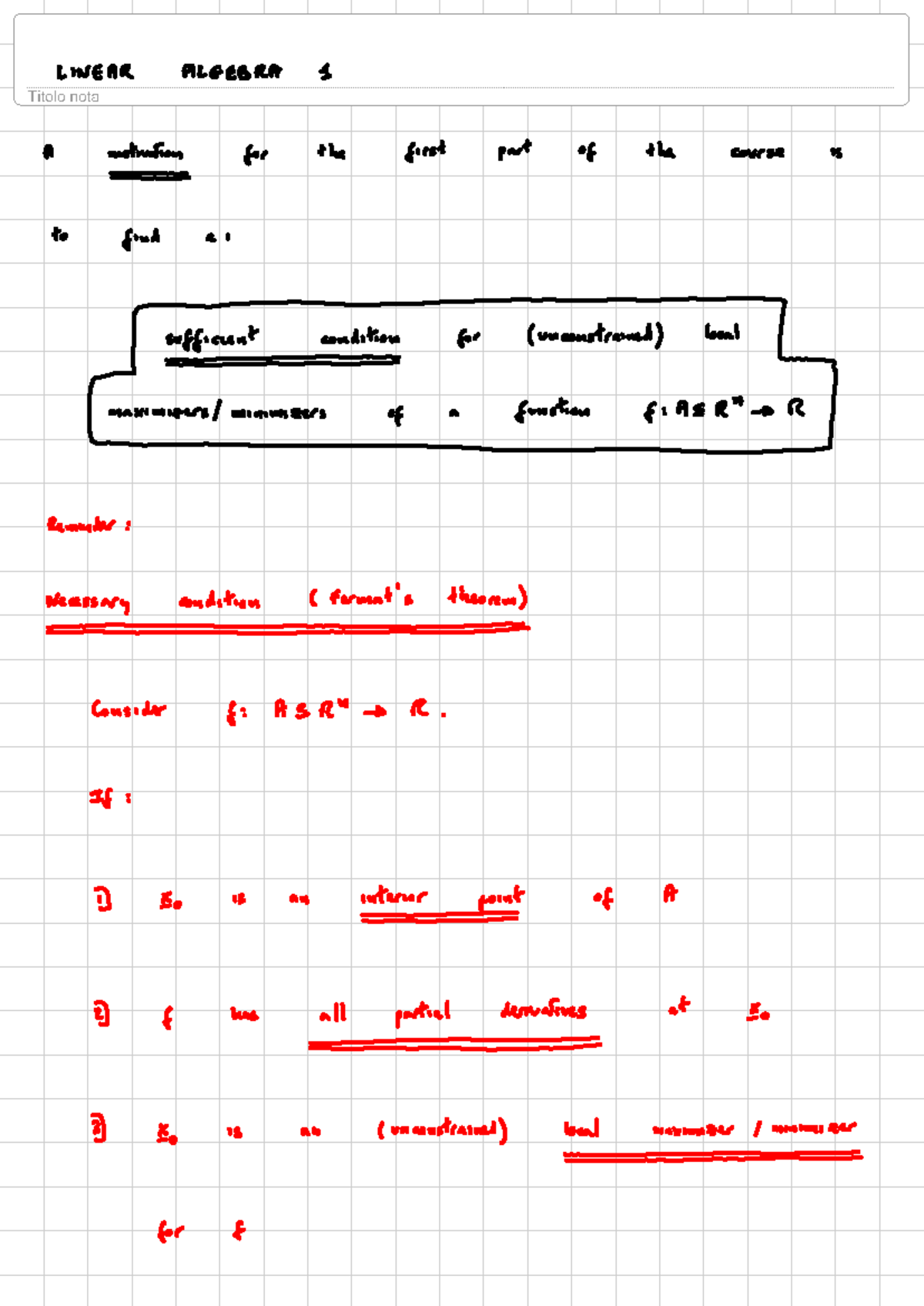 Linear Algebra 1: Notes on Eigenvalues and Local Minimizers - Studocu