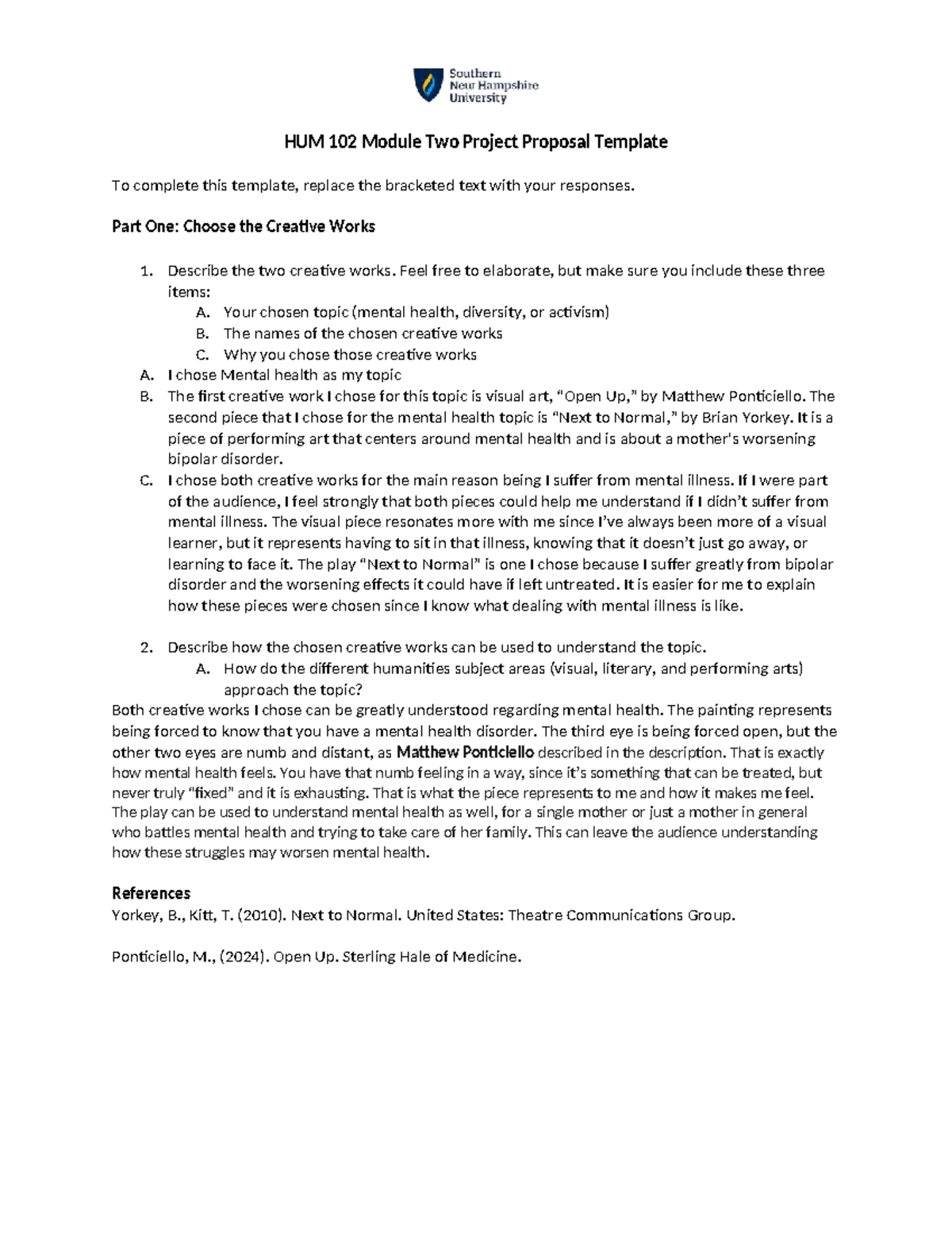 HUM 102 Module Two Project Proposal on Mental Health Creative Works ...