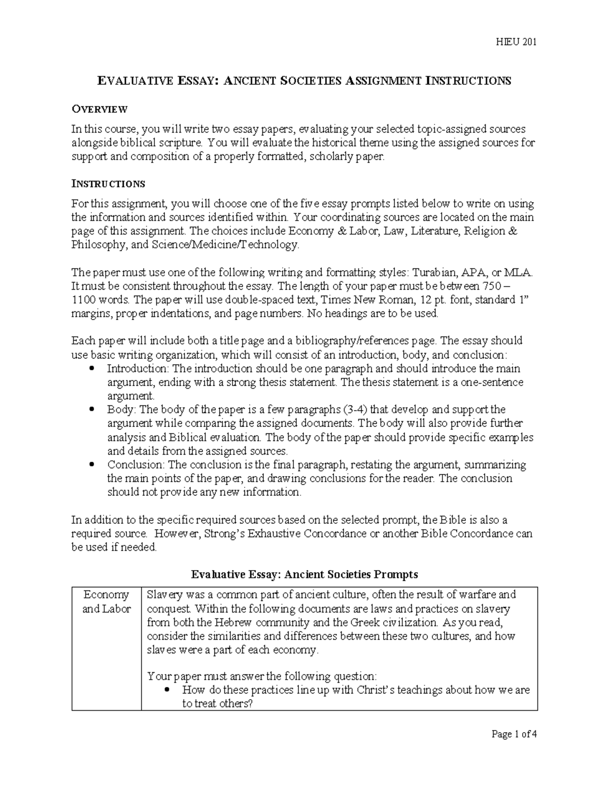 Evaluative Essay Instructions for Ancient Societies Assignment - Studocu