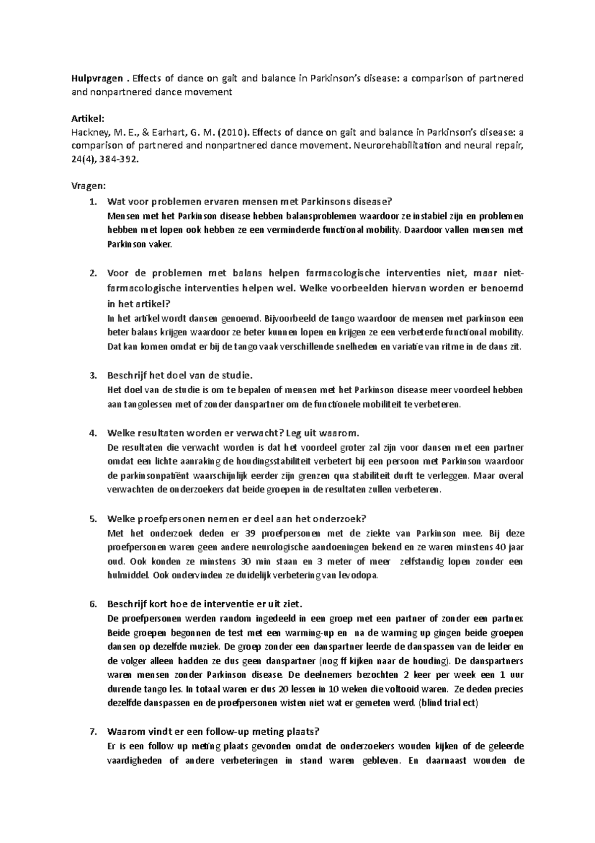 Hulpvragen: Dans en de Impact op Gait en Balans bij Parkinson ...