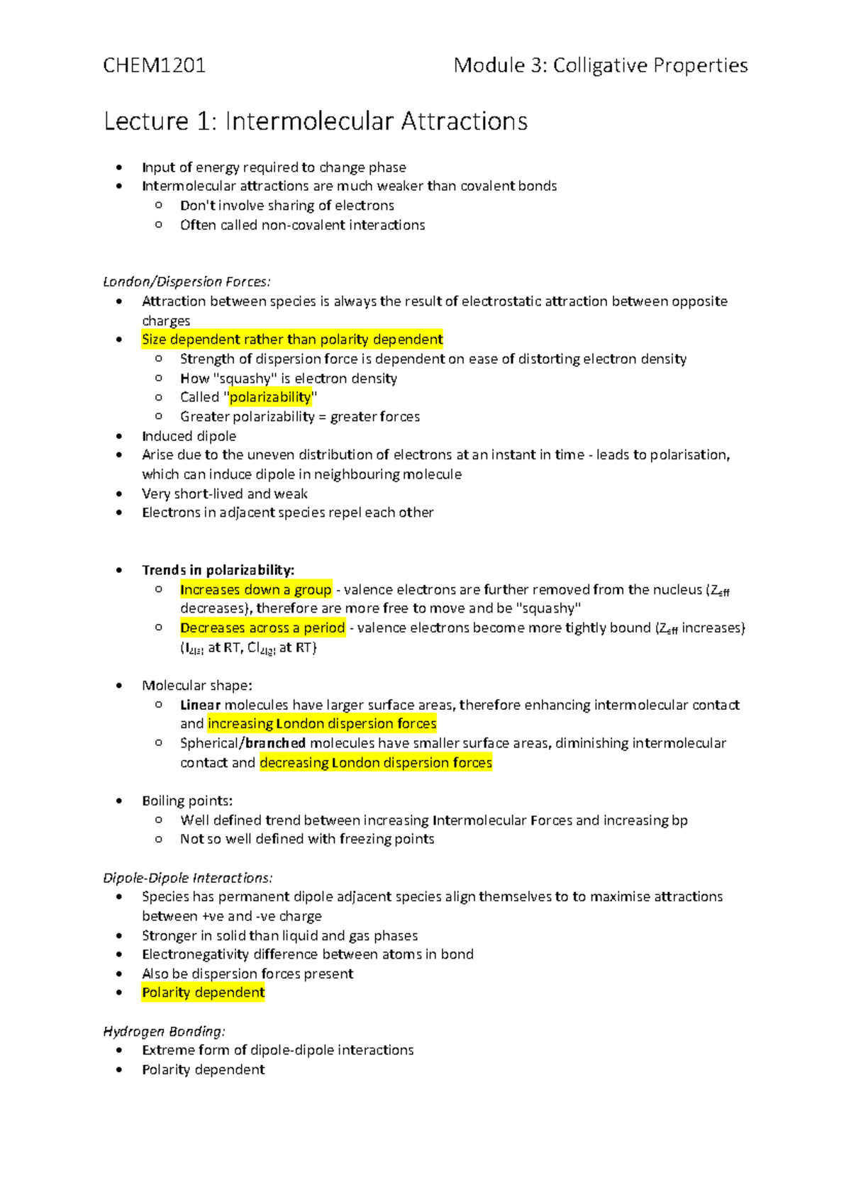 Chemistry 2 Module 3 Intermolecular Forces & Solutions Lecture Notes ...