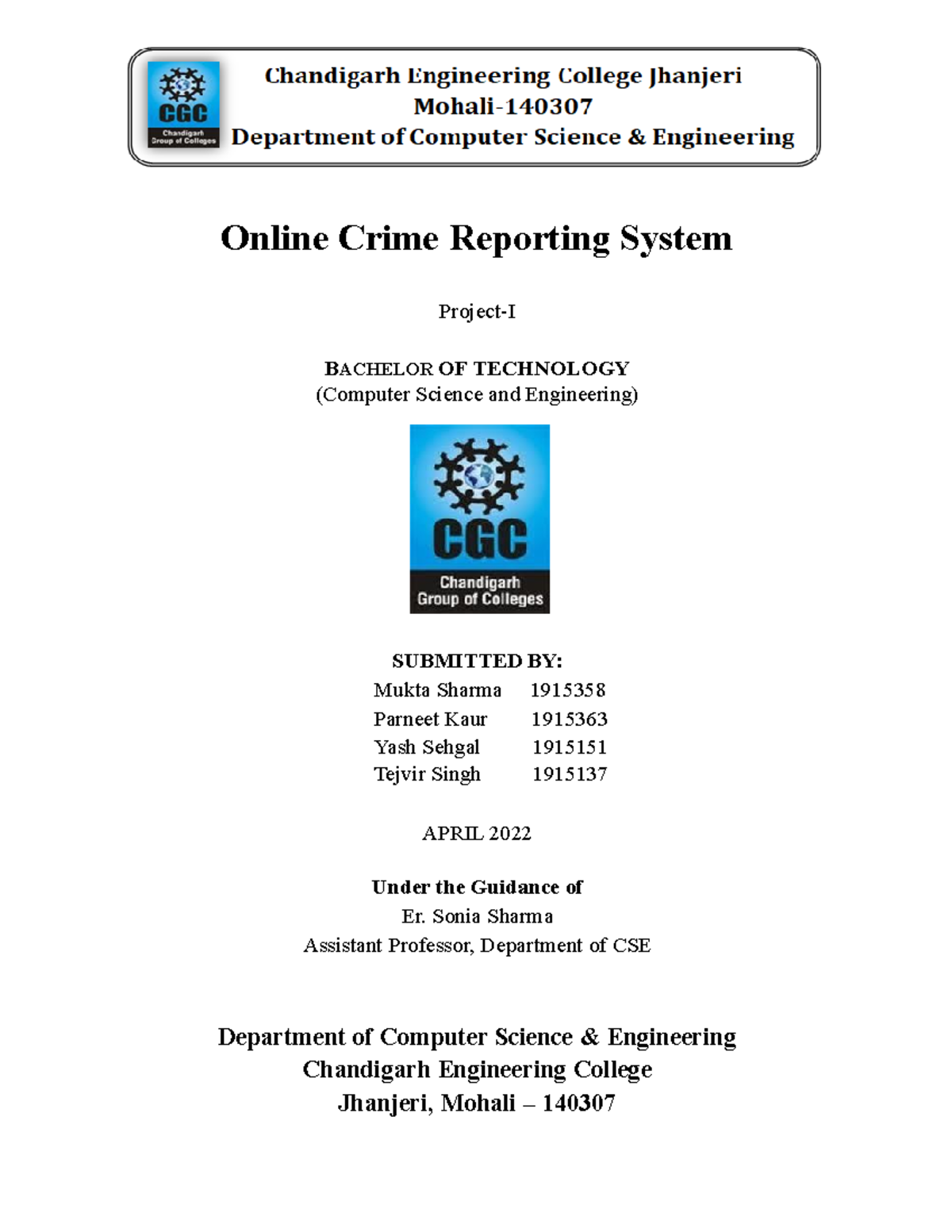 Final Project Report edit - Online Crime Reporting System Project-I ...