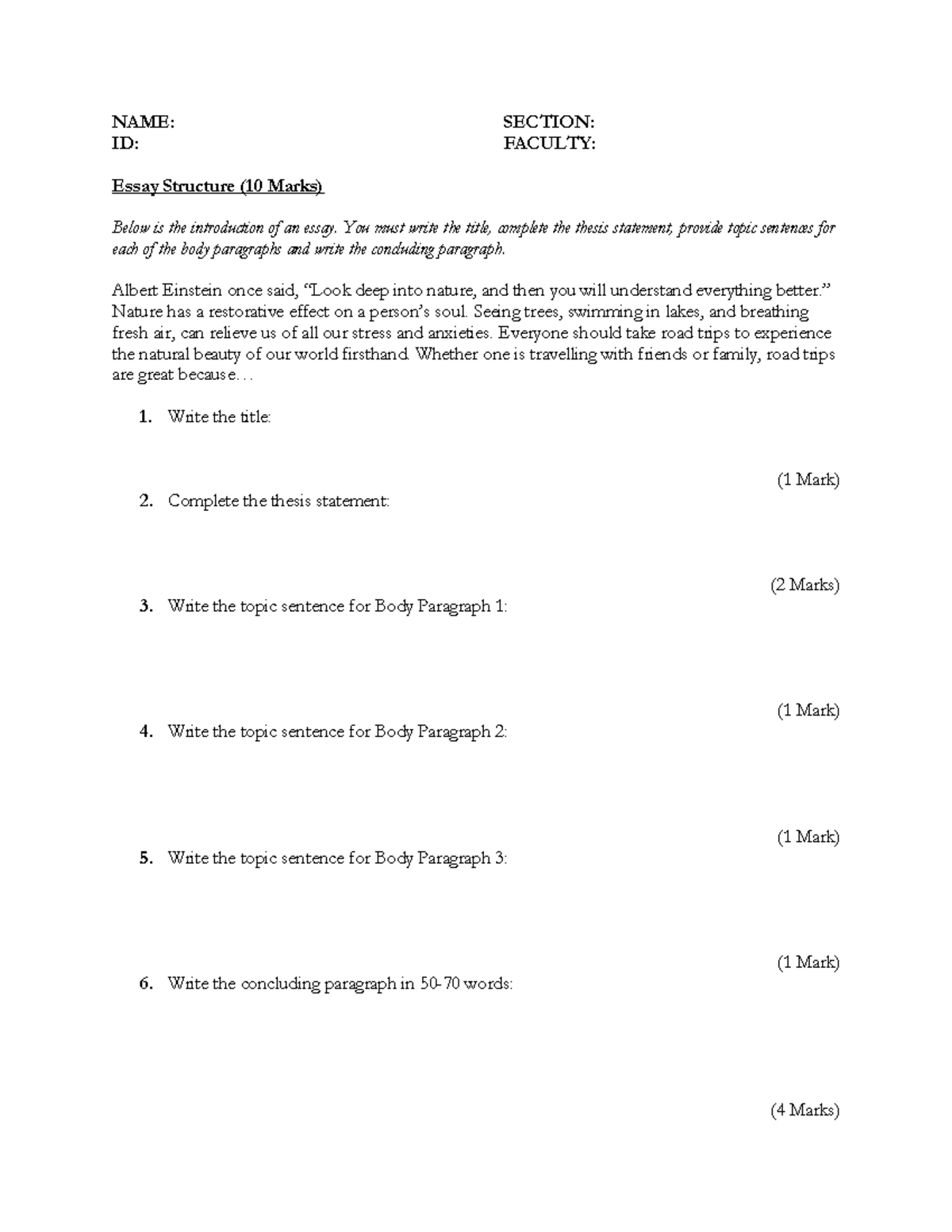 ENG 103 - Quiz 1 Practice: Essay Structure & Writing Guide - Studocu
