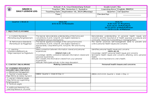 DLL Quarter 2- WEEK 6 - DLL- Grade 6 - GRADE 6 DAILY LESSON LOG School ...