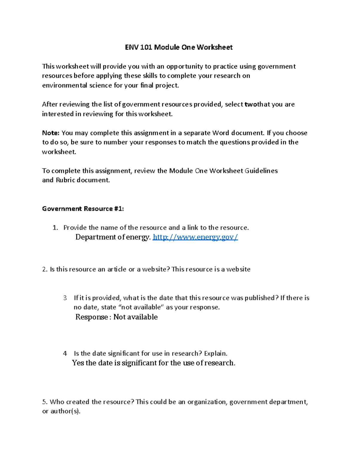 Assignment 1 copy copy - World geography - ENV 101 Module One Worksheet ...