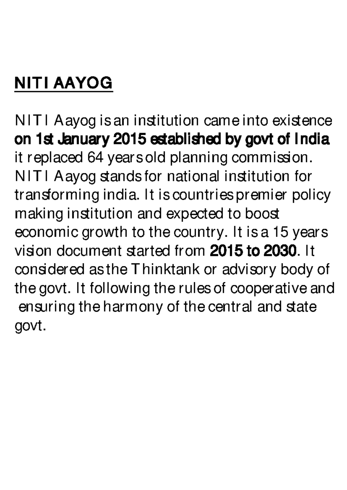 NITI Aayog Overview: Structure and Functions of India's Think Tank ...