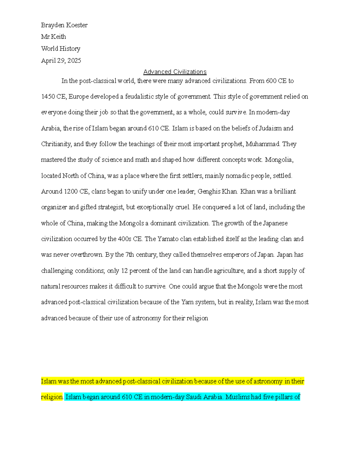 Advanced Civilizations Summative: Insights from 600 CE to 1450 CE - Studocu