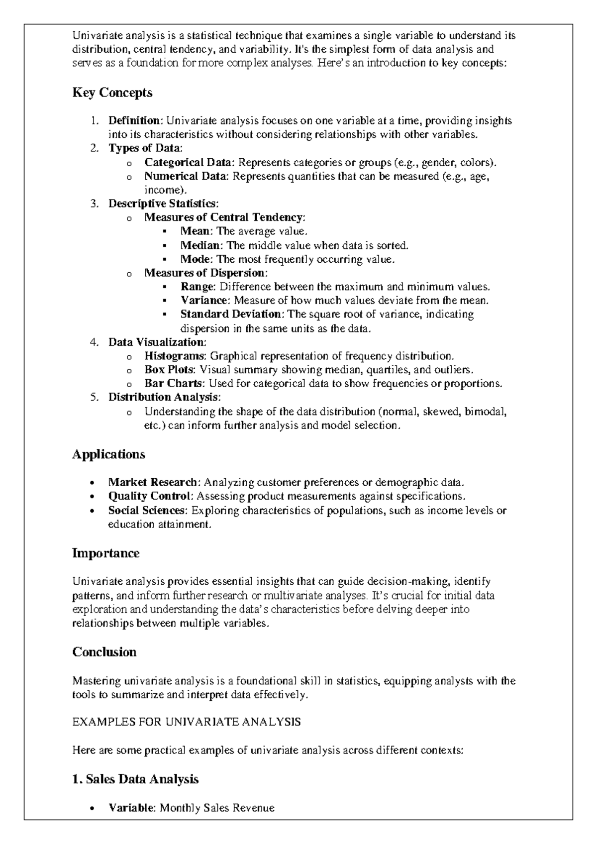 UNIT 3 EDA - Univariate Analysis Notes and Key Concepts - Studocu