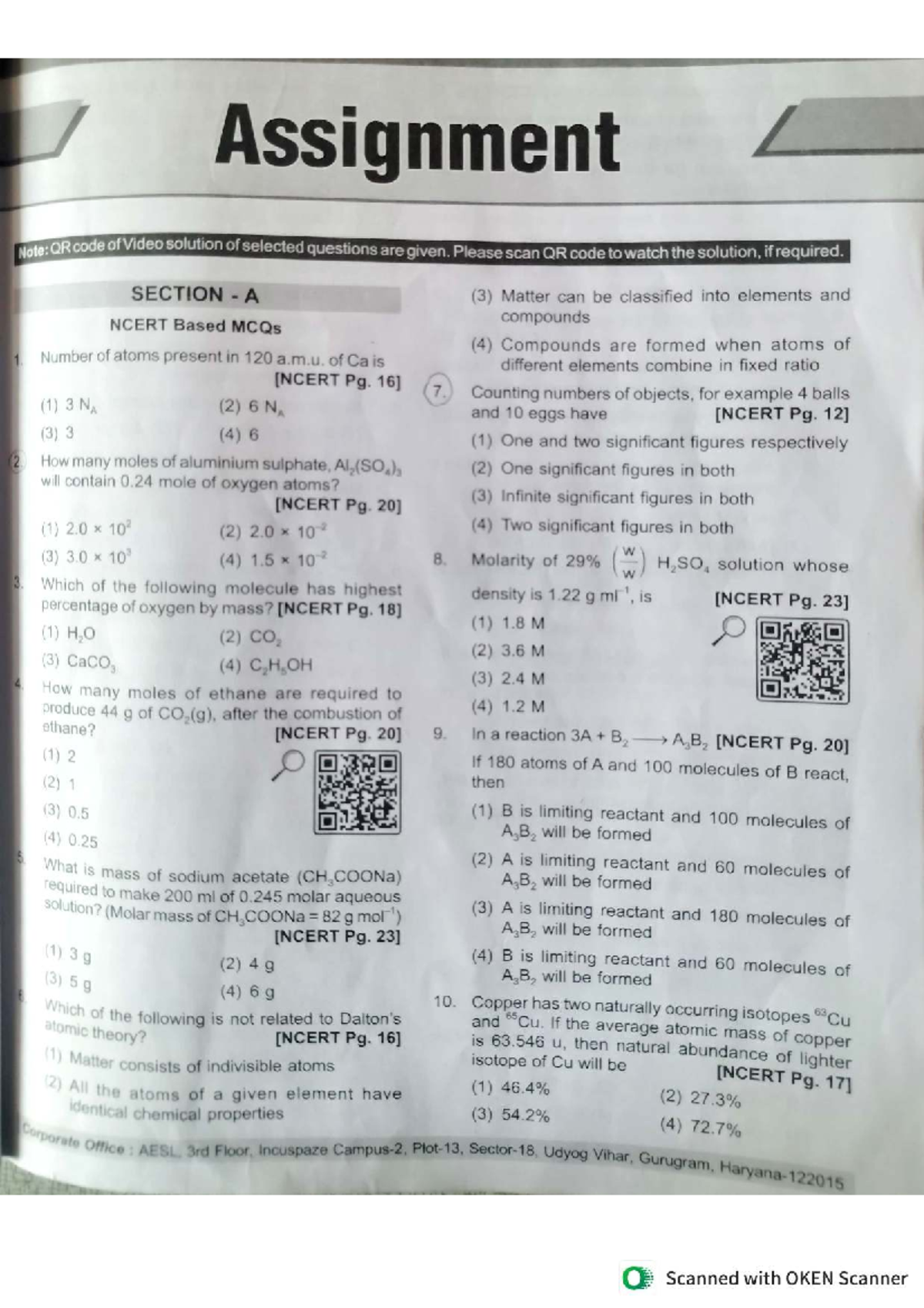 NEET Chemistry Assignment: MCQs and Video Solutions - Studocu