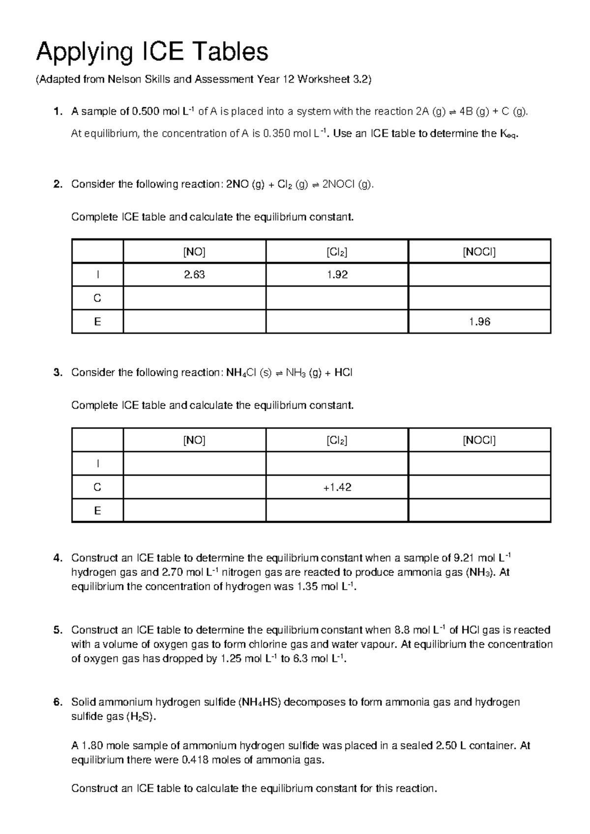 Calculating Equilibrium Constants Using ICE Tables - Module 5 - Studocu