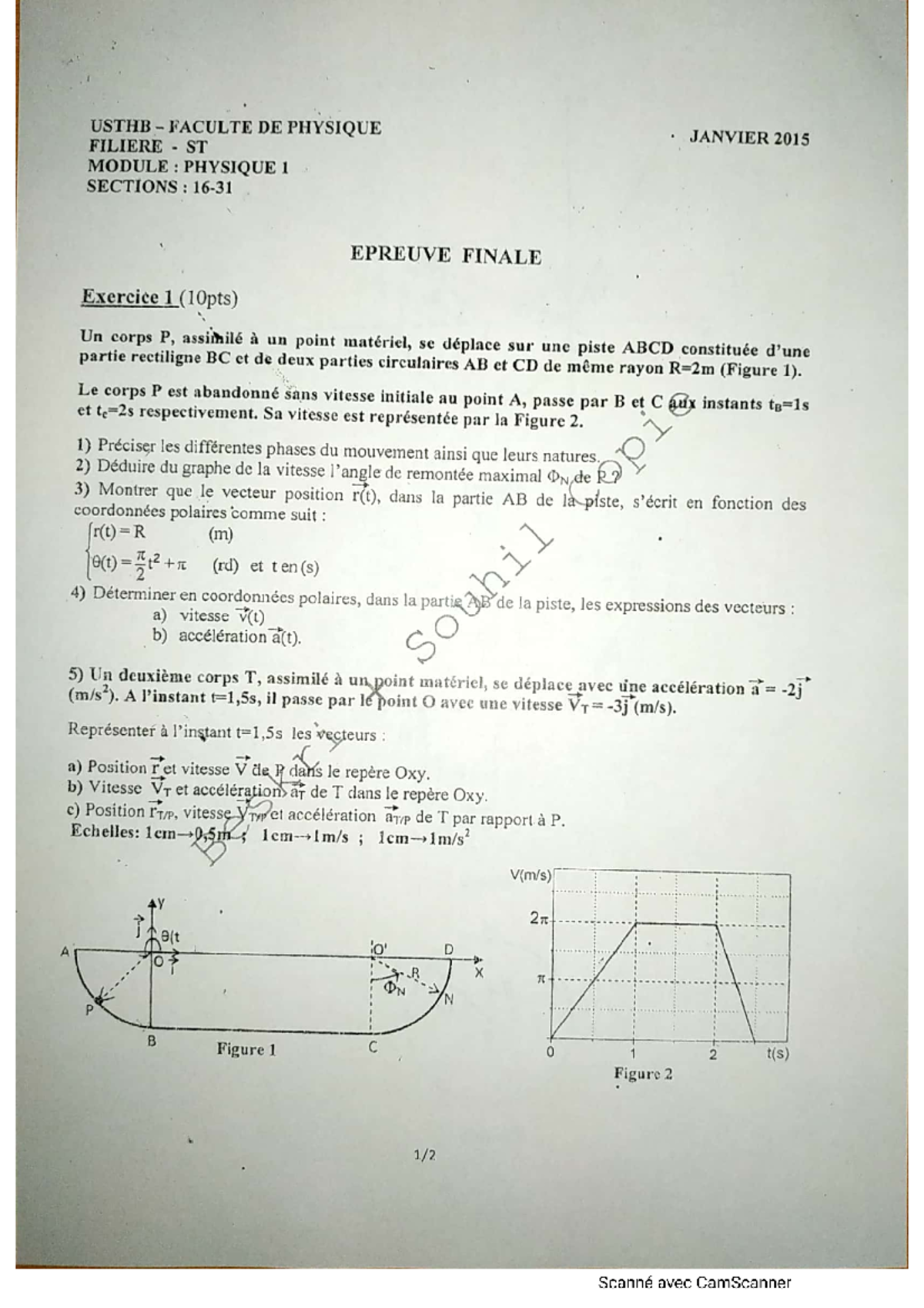 USTHB PHYSIQUE 1 - ÉPREUVE FINALE JANVIER 2015 - EXERCICES 1 & 2 - Studocu