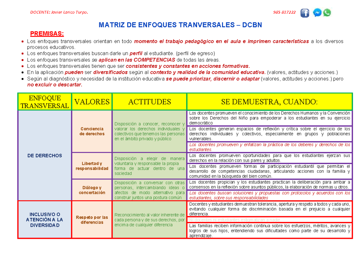 Matriz de Enfoques Transversales CNEB - Docente Javier Larico Turpo ...