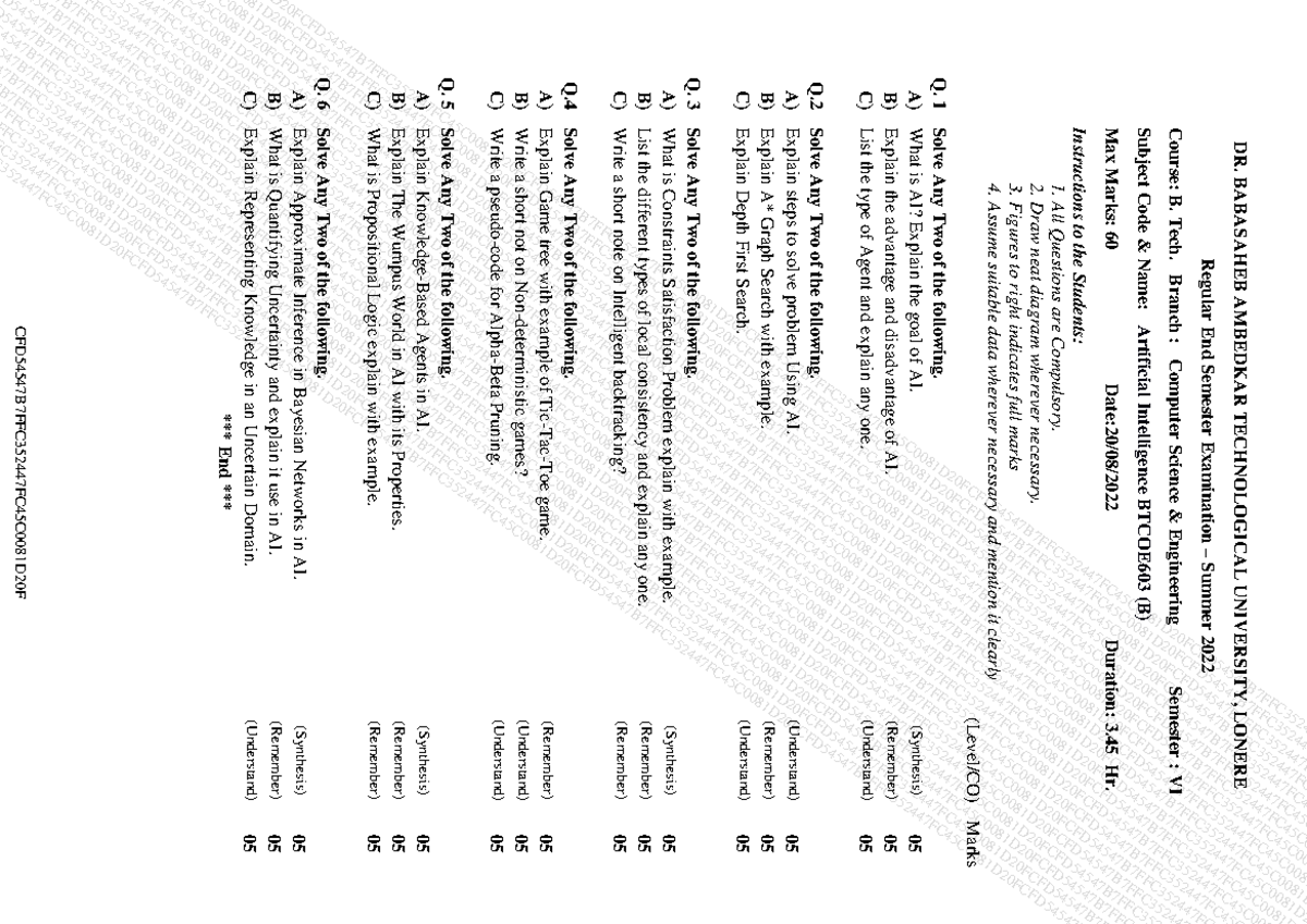 AI Summer 2022 Final Exam Notes - BTCOE603 - Studocu