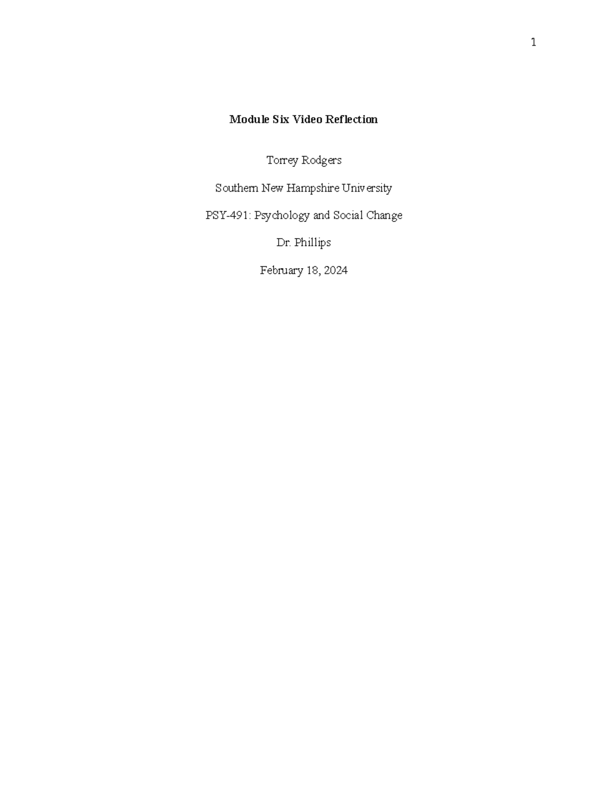 PSY-491 Module 6 Video Reflection Assignment 2024 - Studocu